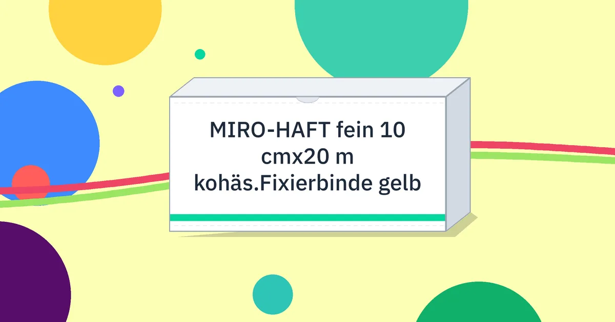 Symbolbild: Packung mit der Aufschrift MIRO-HAFT fein 10 cmx20 m kohäs.Fixierbinde gelb (PZN 01212520) – Verfügbarkeit und Bezug in Apotheken in Frankfurt am Main