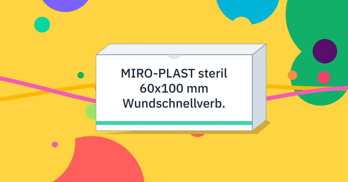 Symbolbild: Packung mit der Aufschrift MIRO-PLAST steril 60x100 mm Wundschnellverb. (PZN 15862664) – Verfügbarkeit und Bezug in Apotheken in Frankfurt am Main