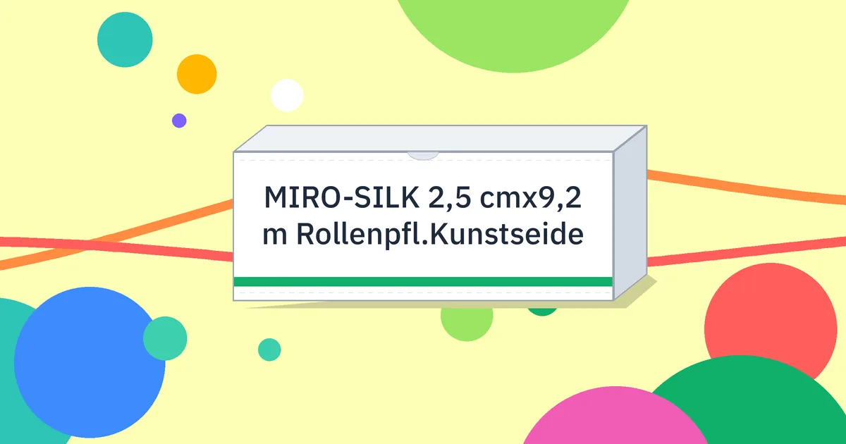 Symbolbild: Packung mit der Aufschrift MIRO-SILK 2,5 cmx9,2 m Rollenpfl.Kunstseide (PZN 01213152) – Verfügbarkeit und Bezug in Apotheken in Frankfurt am Main