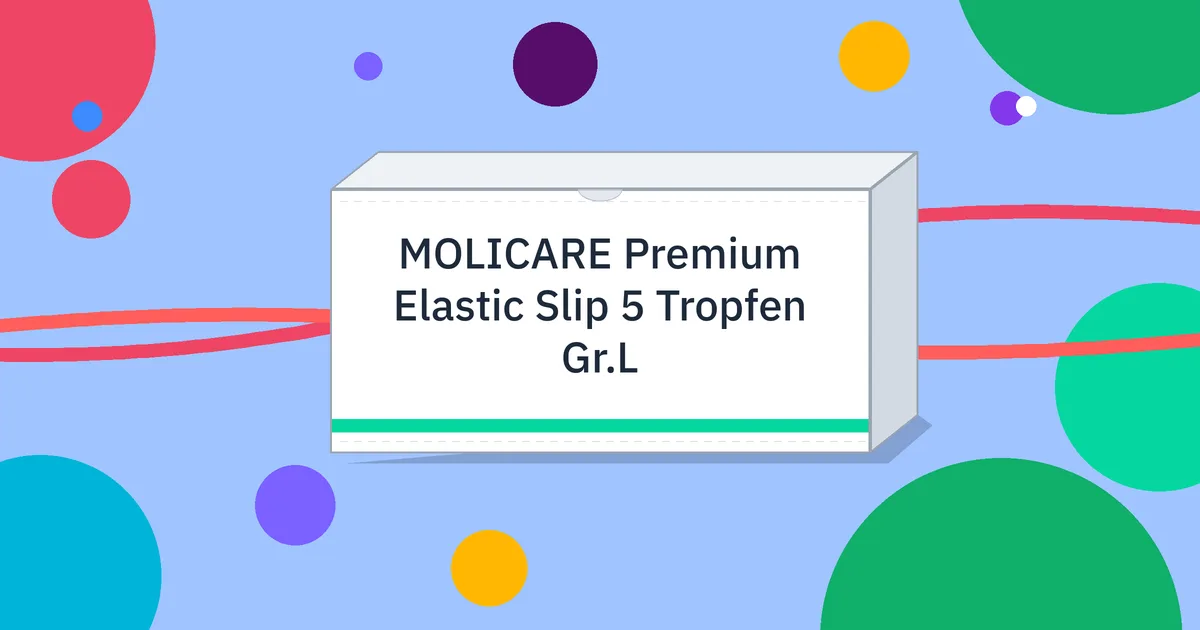 Symbolbild: Packung mit der Aufschrift MOLICARE Premium Elastic Slip 5 Tropfen Gr.L (PZN 14215141) – Verfügbarkeit und Bezug in Apotheken in Frankfurt am Main