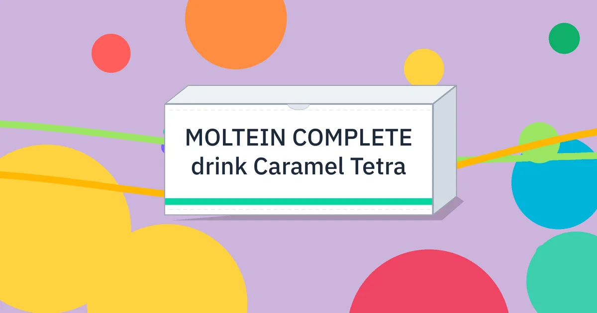 Symbolbild: Packung mit der Aufschrift MOLTEIN COMPLETE drink Caramel Tetra (PZN 19557691) – Verfügbarkeit und Bezug in Apotheken in Frankfurt am Main