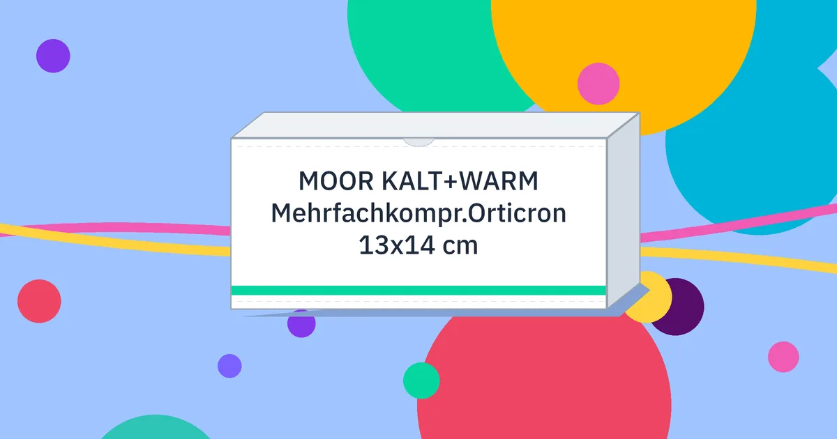 Symbolbild: Packung mit der Aufschrift MOOR KALT+WARM Mehrfachkompr.Orticron 13x14 cm (PZN 04241315) – Verfügbarkeit und Bezug in Apotheken in Frankfurt am Main