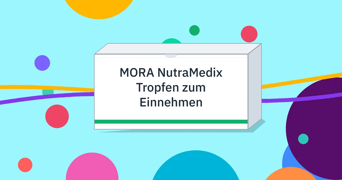 Symbolbild: Packung mit der Aufschrift MORA NutraMedix Tropfen zum Einnehmen (PZN 18040187) – Verfügbarkeit und Bezug in Apotheken in Frankfurt am Main