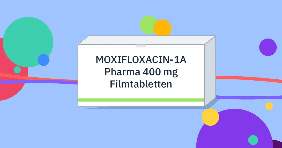 Symbolbild: Packung mit der Aufschrift MOXIFLOXACIN-1A Pharma 400 mg Filmtabletten (PZN 10411017) – Verfügbarkeit und Bezug in Apotheken in Frankfurt am Main