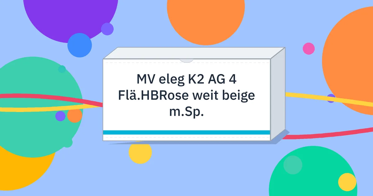 Symbolbild: Packung mit der Aufschrift MV eleg K2 AG 4 Flä.HBRose weit beige m.Sp. (PZN 15720639) – Verfügbarkeit und Bezug in Apotheken in Frankfurt am Main