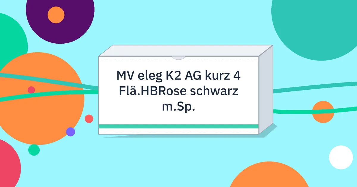 Symbolbild: Packung mit der Aufschrift MV eleg K2 AG kurz 4 Flä.HBRose schwarz m.Sp. (PZN 15705203) – Verfügbarkeit und Bezug in Apotheken in Frankfurt am Main