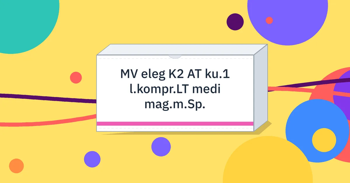 Symbolbild: Packung mit der Aufschrift MV eleg K2 AT ku.1 l.kompr.LT medi mag.m.Sp. (PZN 15287651) – Verfügbarkeit und Bezug in Apotheken in Frankfurt am Main