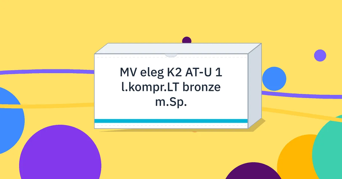 Symbolbild: Packung mit der Aufschrift MV eleg K2 AT-U 1 l.kompr.LT bronze m.Sp. (PZN 15289271) – Verfügbarkeit und Bezug in Apotheken in Frankfurt am Main