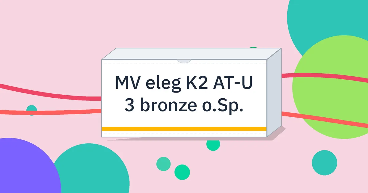 Symbolbild: Packung mit der Aufschrift MV eleg K2 AT-U 3 bronze o.Sp. (PZN 15288604) – Verfügbarkeit und Bezug in Apotheken in Frankfurt am Main