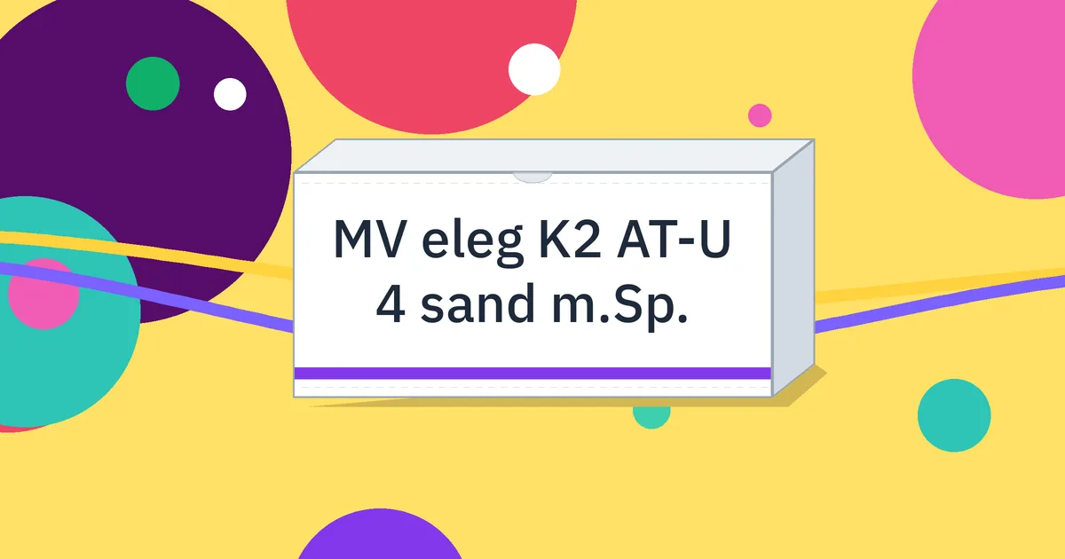 Symbolbild: Packung mit der Aufschrift MV eleg K2 AT-U 4 sand m.Sp. (PZN 18923573) – Verfügbarkeit und Bezug in Apotheken in Frankfurt am Main