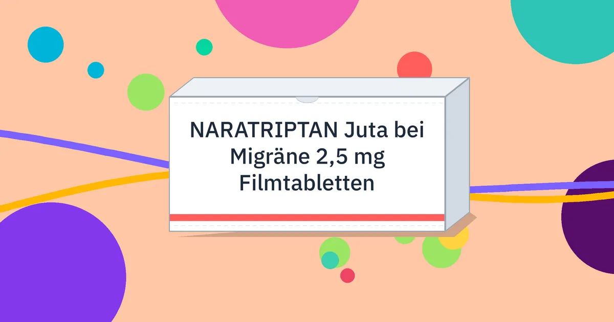 Symbolbild: Packung mit der Aufschrift NARATRIPTAN Juta bei Migräne 2,5 mg Filmtabletten (PZN 18275080) – Verfügbarkeit und Bezug in Apotheken in Frankfurt am Main