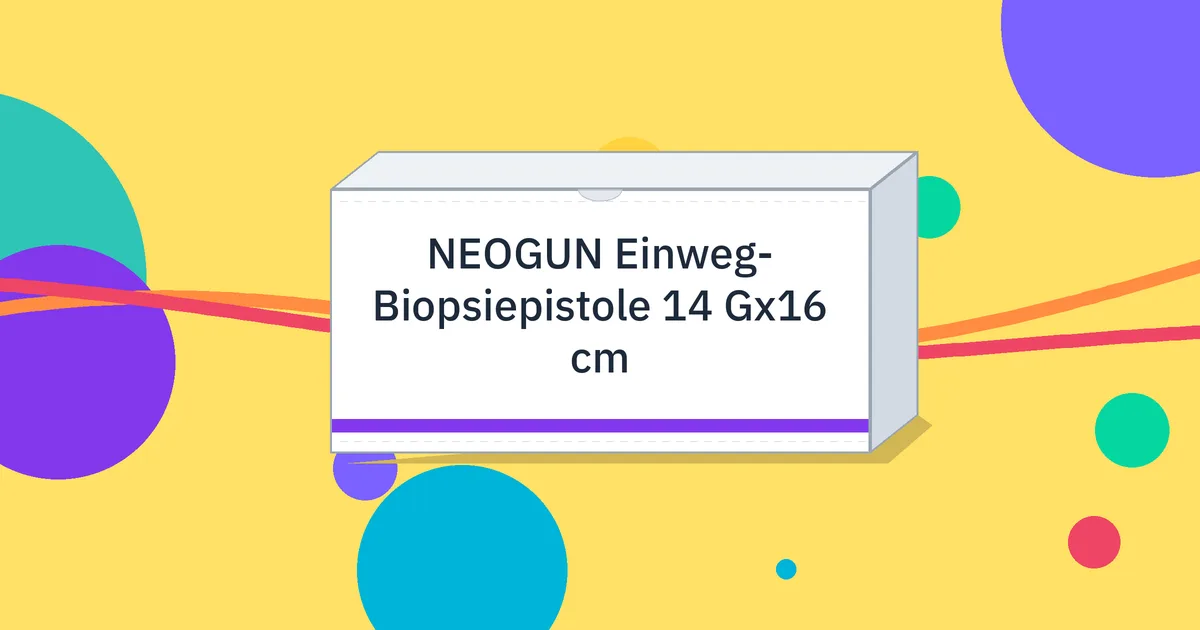 Symbolbild: Packung mit der Aufschrift NEOGUN Einweg-Biopsiepistole 14 Gx16 cm (PZN 19624335) – Verfügbarkeit und Bezug in Apotheken in Frankfurt am Main