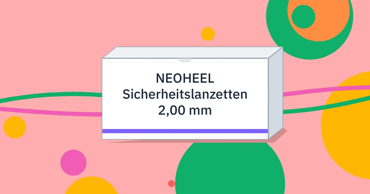 Symbolbild: Packung mit der Aufschrift NEOHEEL Sicherheitslanzetten 2,00 mm (PZN 17611469) – Verfügbarkeit und Bezug in Apotheken in Frankfurt am Main
