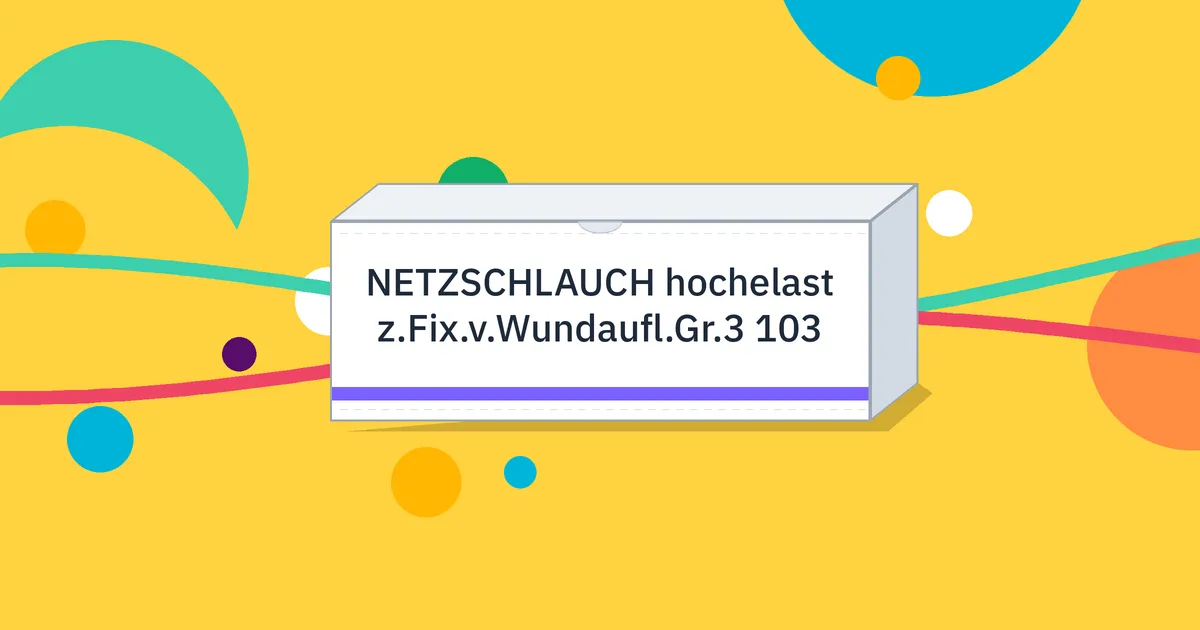 Symbolbild: Packung mit der Aufschrift NETZSCHLAUCH hochelast z.Fix.v.Wundaufl.Gr.3 103 (PZN 04303565) – Verfügbarkeit und Bezug in Apotheken in Frankfurt am Main