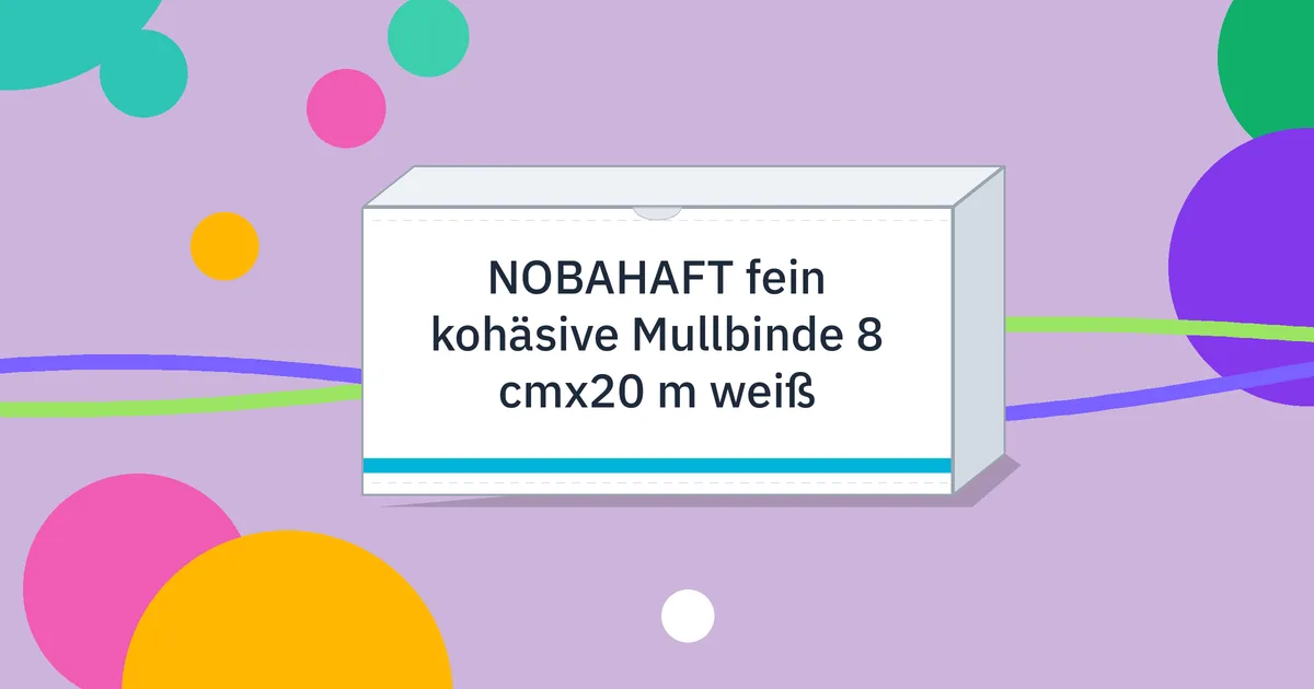 Symbolbild: Packung mit der Aufschrift NOBAHAFT fein kohäsive Mullbinde 8 cmx20 m weiß (PZN 16028673) – Verfügbarkeit und Bezug in Apotheken in Frankfurt am Main