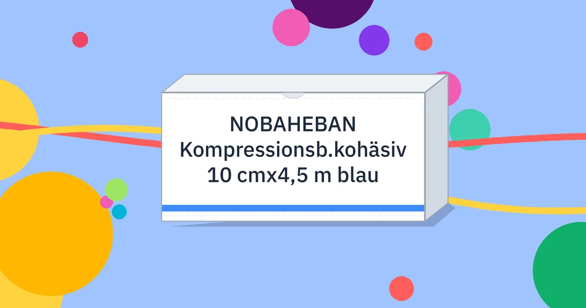 Symbolbild: Packung mit der Aufschrift NOBAHEBAN Kompressionsb.kohäsiv 10 cmx4,5 m blau (PZN 02709493) – Verfügbarkeit und Bezug in Apotheken in Frankfurt am Main