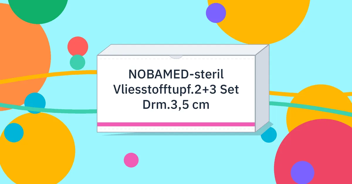 Symbolbild: Packung mit der Aufschrift NOBAMED-steril Vliesstofftupf.2+3 Set Drm.3,5 cm (PZN 09461240) – Verfügbarkeit und Bezug in Apotheken in Frankfurt am Main