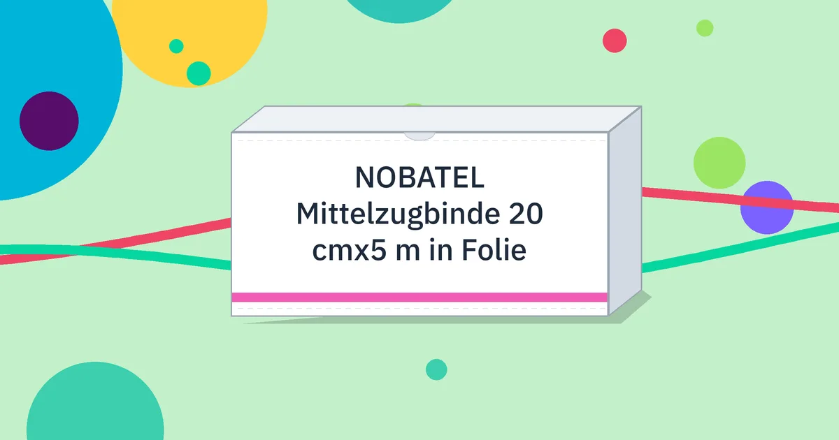 Symbolbild: Packung mit der Aufschrift NOBATEL Mittelzugbinde 20 cmx5 m in Folie (PZN 07384883) – Verfügbarkeit und Bezug in Apotheken in Frankfurt am Main