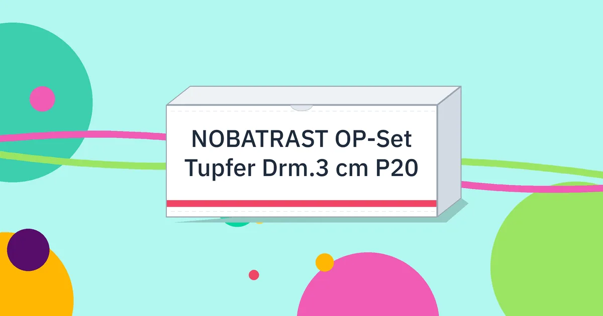Symbolbild: Packung mit der Aufschrift NOBATRAST OP-Set Tupfer Drm.3 cm P20 (PZN 16945754) – Verfügbarkeit und Bezug in Apotheken in Frankfurt am Main