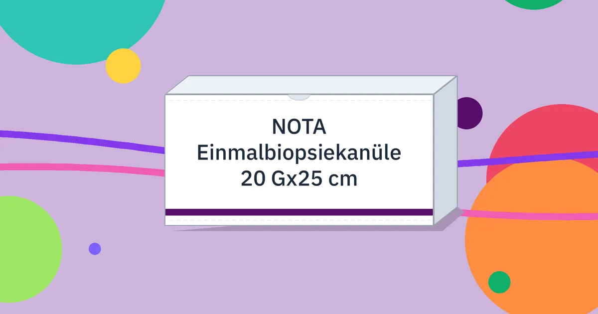 Symbolbild: Packung mit der Aufschrift NOTA Einmalbiopsiekanüle 20 Gx25 cm (PZN 03922272) – Verfügbarkeit und Bezug in Apotheken in Frankfurt am Main