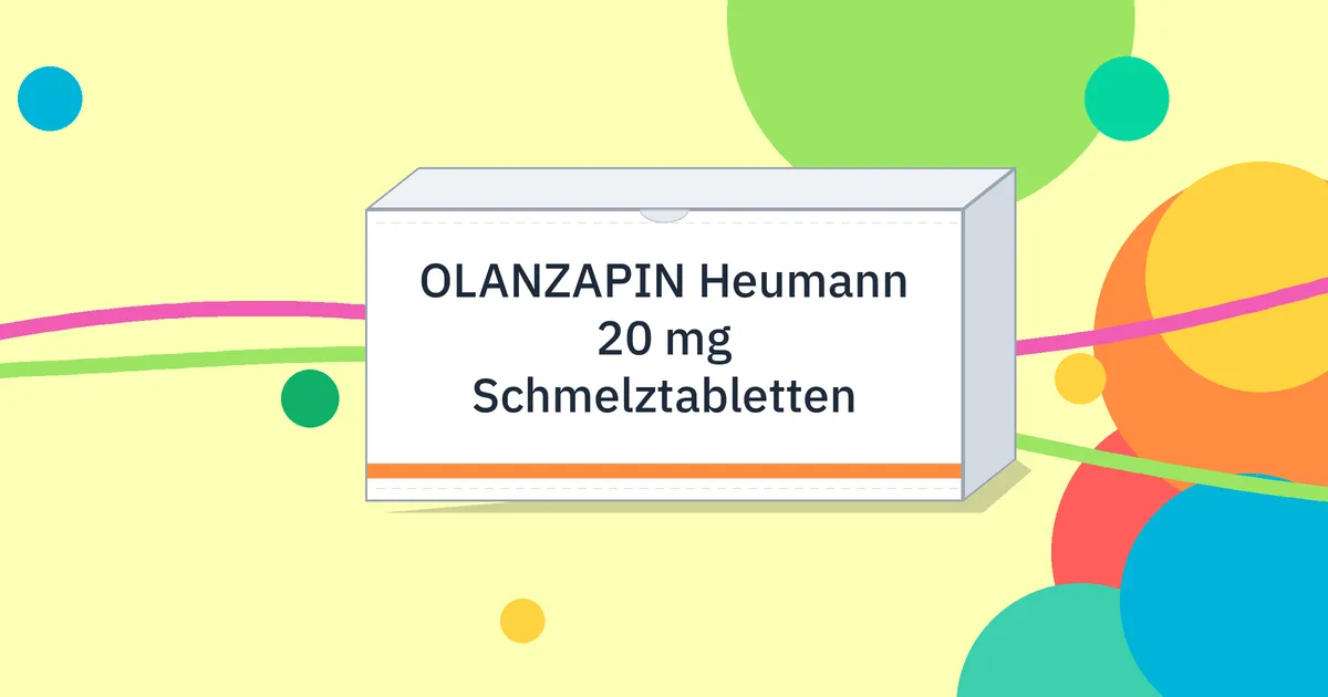 Symbolbild: Packung mit der Aufschrift OLANZAPIN Heumann 20 mg Schmelztabletten (PZN 08850519) – Verfügbarkeit und Bezug in Apotheken in Frankfurt am Main