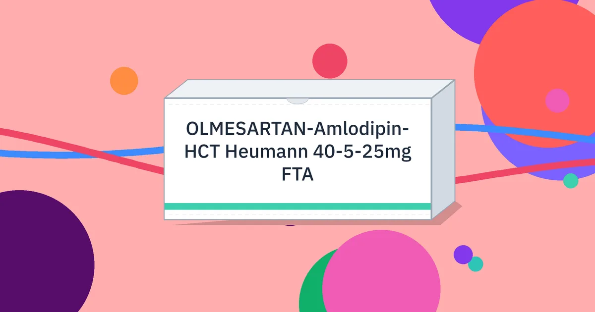 Symbolbild: Packung mit der Aufschrift OLMESARTAN-Amlodipin-HCT Heumann 40-5-25mg FTA (PZN 15580428) – Verfügbarkeit und Bezug in Apotheken in Frankfurt am Main