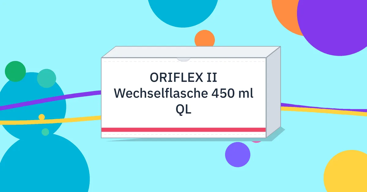 Symbolbild: Packung mit der Aufschrift ORIFLEX II Wechselflasche 450 ml QL (PZN 17485740) – Verfügbarkeit und Bezug in Apotheken in Frankfurt am Main