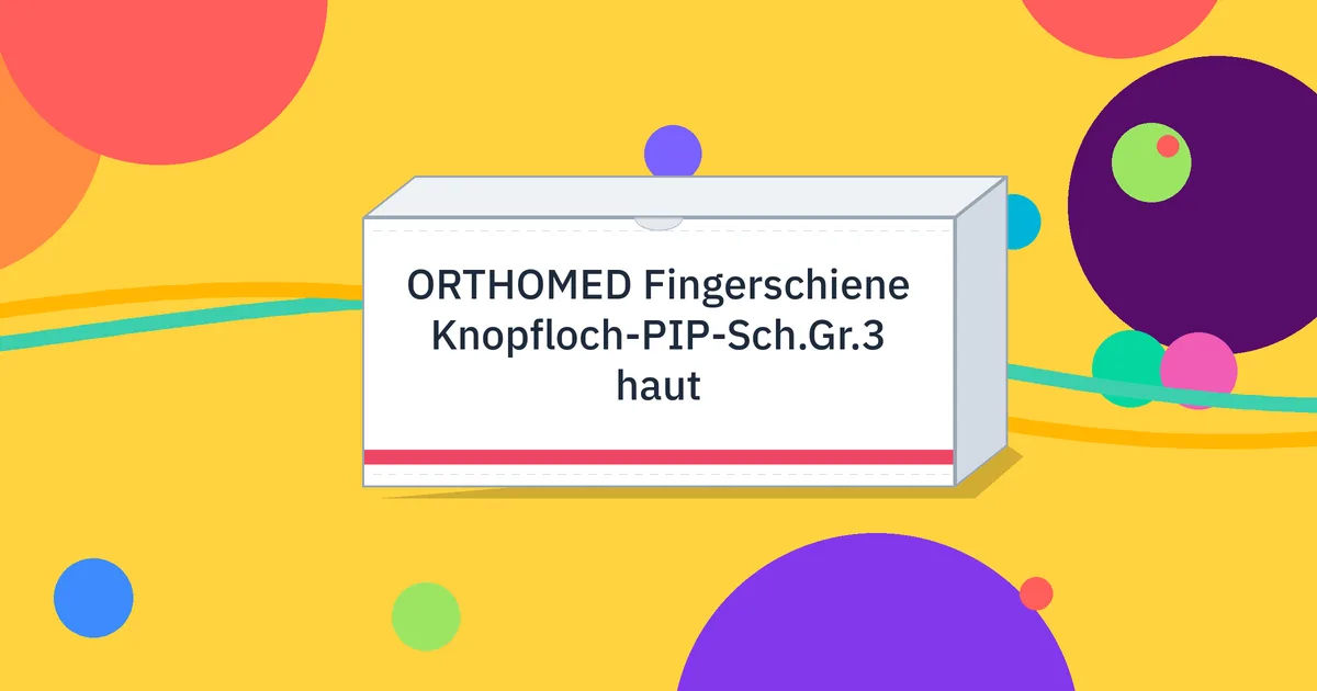 Symbolbild: Packung mit der Aufschrift ORTHOMED Fingerschiene Knopfloch-PIP-Sch.Gr.3 haut (PZN 19466764) – Verfügbarkeit und Bezug in Apotheken in Frankfurt am Main
