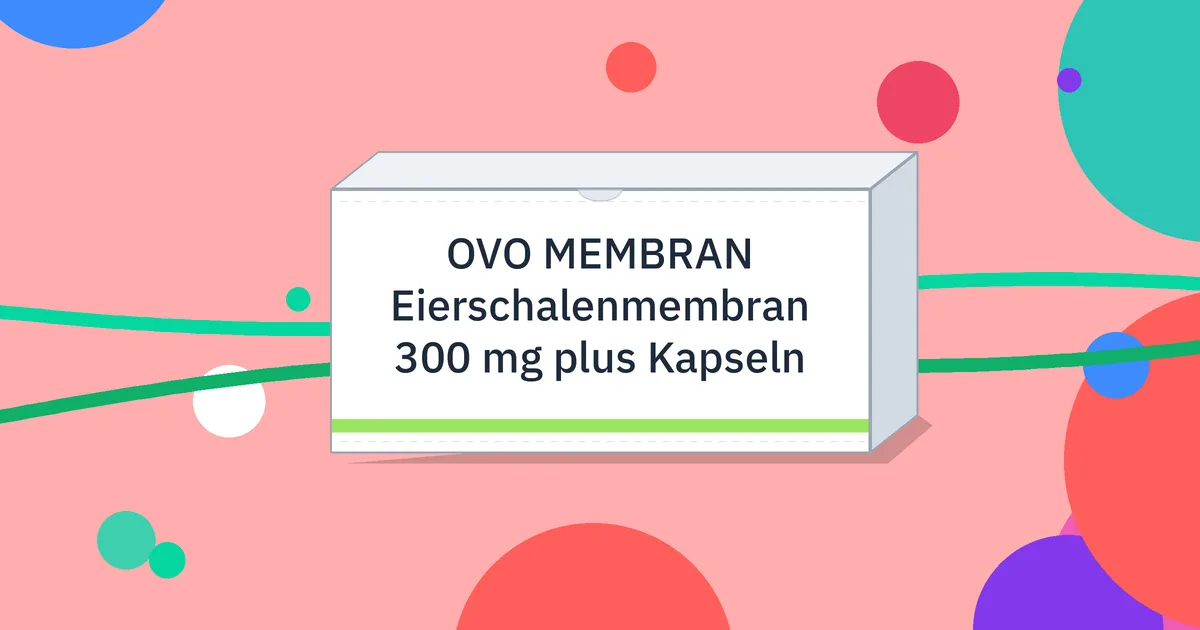 Symbolbild: Packung mit der Aufschrift OVO MEMBRAN Eierschalenmembran 300 mg plus Kapseln (PZN 17931487) – Verfügbarkeit und Bezug in Apotheken in Frankfurt am Main