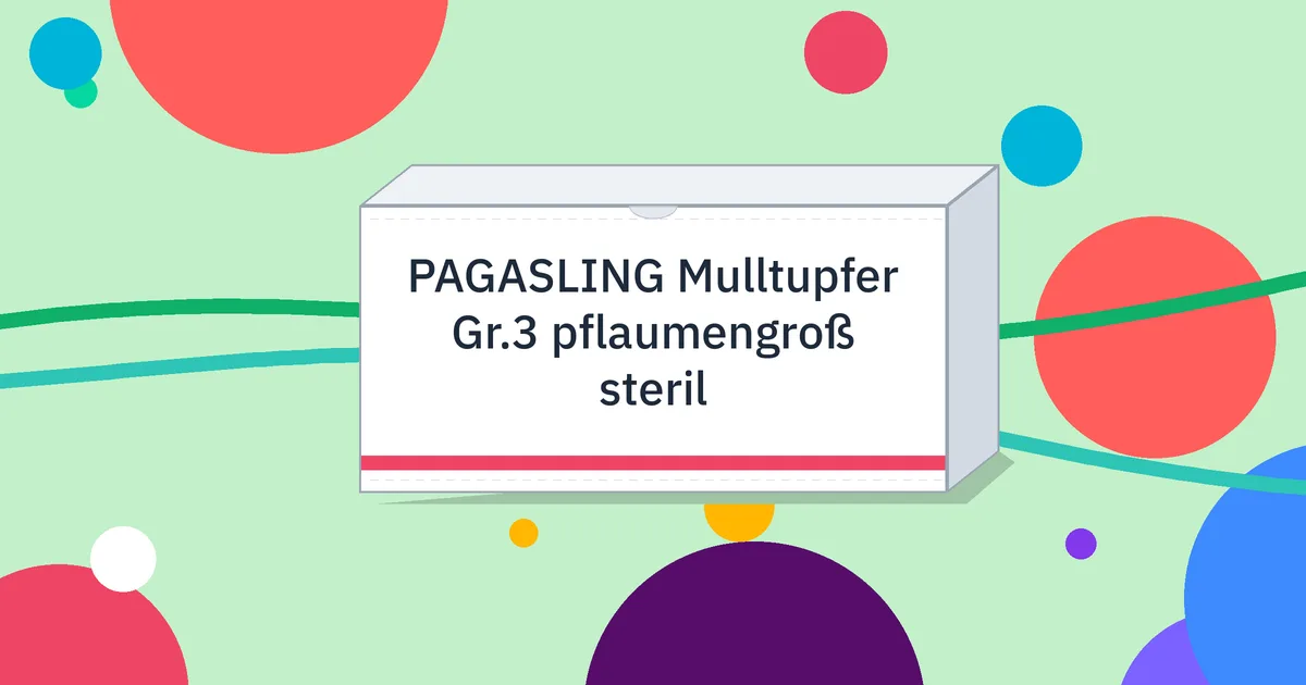 Symbolbild: Packung mit der Aufschrift PAGASLING Mulltupfer Gr.3 pflaumengroß steril (PZN 16516415) – Verfügbarkeit und Bezug in Apotheken in Frankfurt am Main