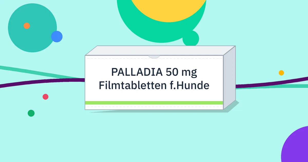 Symbolbild: Packung mit der Aufschrift PALLADIA 50 mg Filmtabletten f.Hunde (PZN 11283484) – Verfügbarkeit und Bezug in Apotheken in Frankfurt am Main