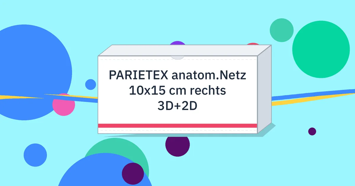 Symbolbild: Packung mit der Aufschrift PARIETEX anatom.Netz 10x15 cm rechts 3D+2D (PZN 00431183) – Verfügbarkeit und Bezug in Apotheken in Frankfurt am Main