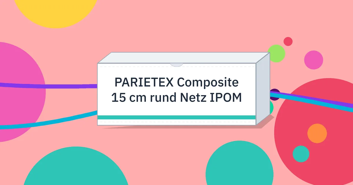 Symbolbild: Packung mit der Aufschrift PARIETEX Composite 15 cm rund Netz IPOM (PZN 09153403) – Verfügbarkeit und Bezug in Apotheken in Frankfurt am Main