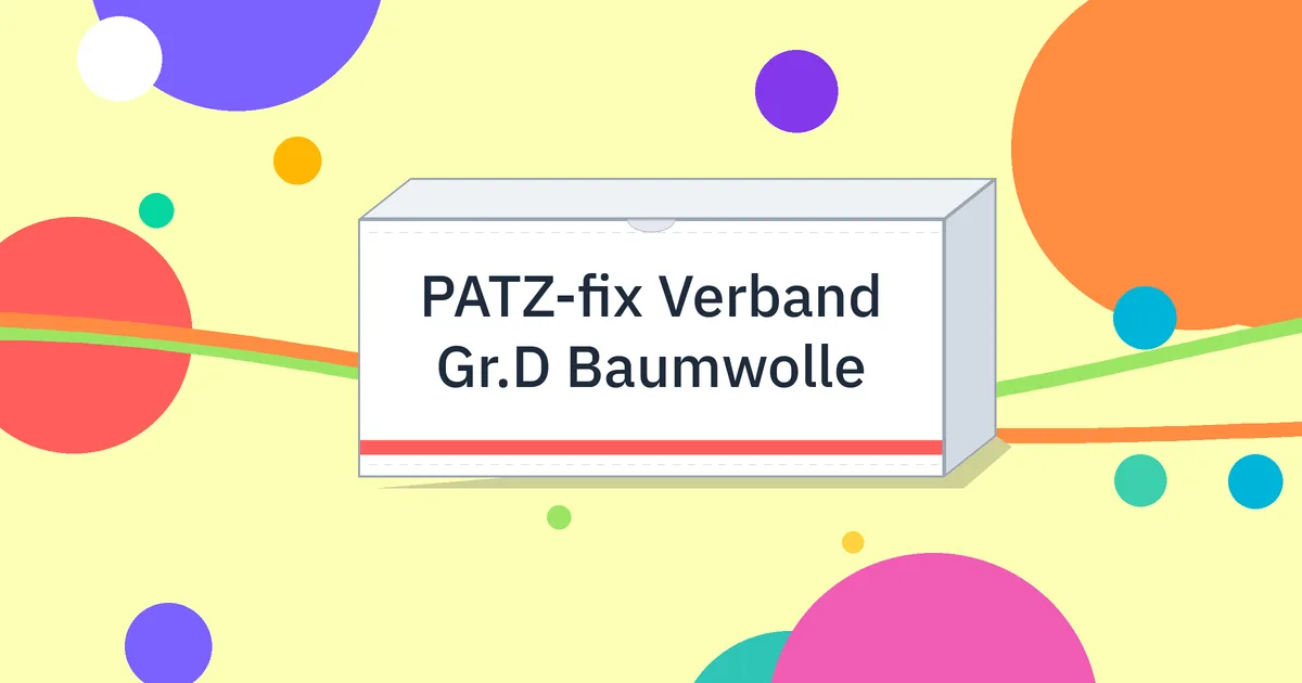 Symbolbild: Packung mit der Aufschrift PATZ-fix Verband Gr.D Baumwolle (PZN 06813129) – Verfügbarkeit und Bezug in Apotheken in Frankfurt am Main