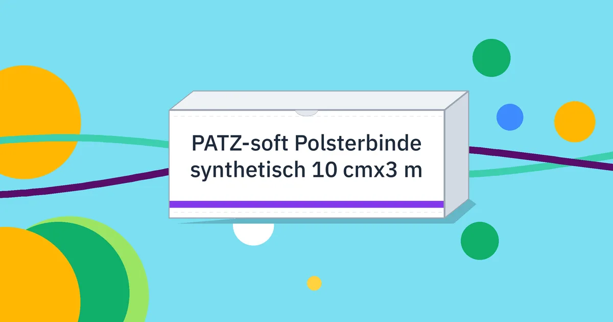 Symbolbild: Packung mit der Aufschrift PATZ-soft Polsterbinde synthetisch 10 cmx3 m (PZN 07638036) – Verfügbarkeit und Bezug in Apotheken in Frankfurt am Main