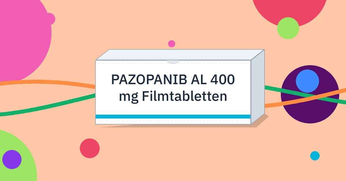 Symbolbild: Packung mit der Aufschrift PAZOPANIB AL 400 mg Filmtabletten (PZN 19763539) – Verfügbarkeit und Bezug in Apotheken in Frankfurt am Main