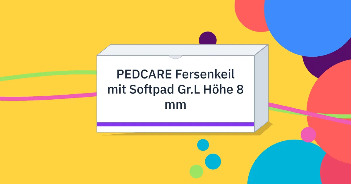 Symbolbild: Packung mit der Aufschrift PEDCARE Fersenkeil mit Softpad Gr.L Höhe 8 mm (PZN 13964194) – Verfügbarkeit und Bezug in Apotheken in Frankfurt am Main