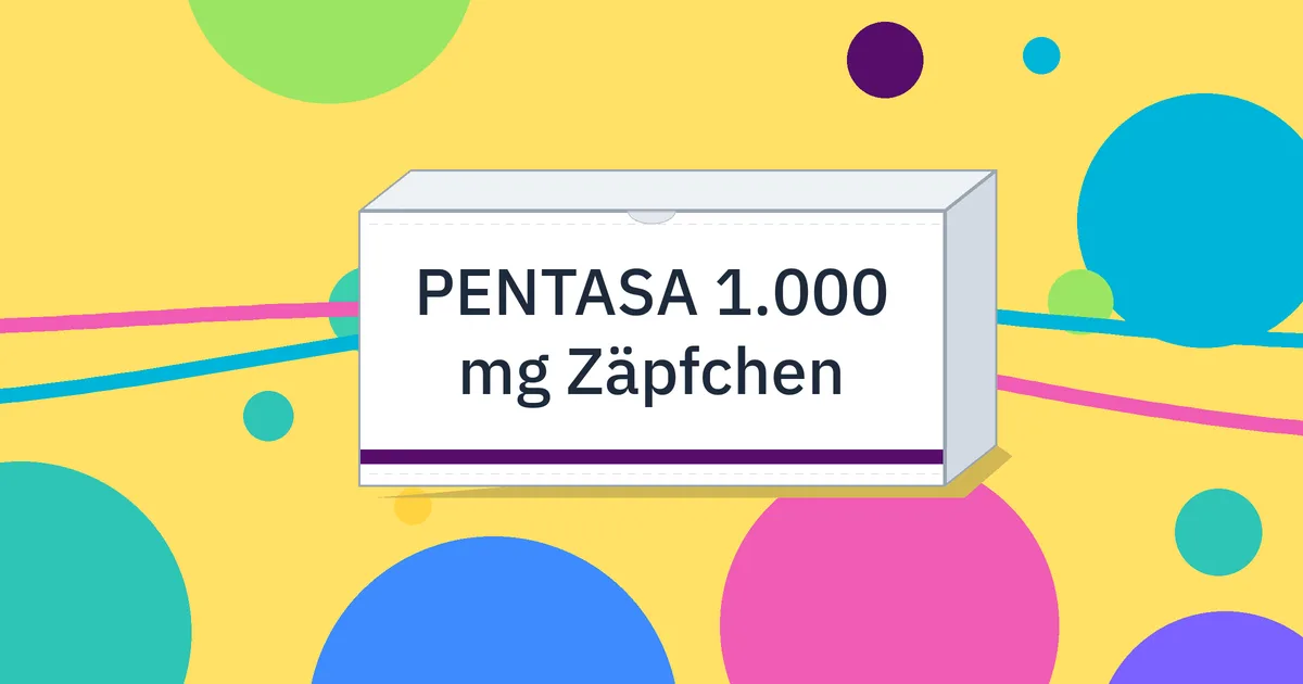 Symbolbild: Packung mit der Aufschrift PENTASA 1.000 mg Zäpfchen (PZN 02051852) – Verfügbarkeit und Bezug in Apotheken in Frankfurt am Main