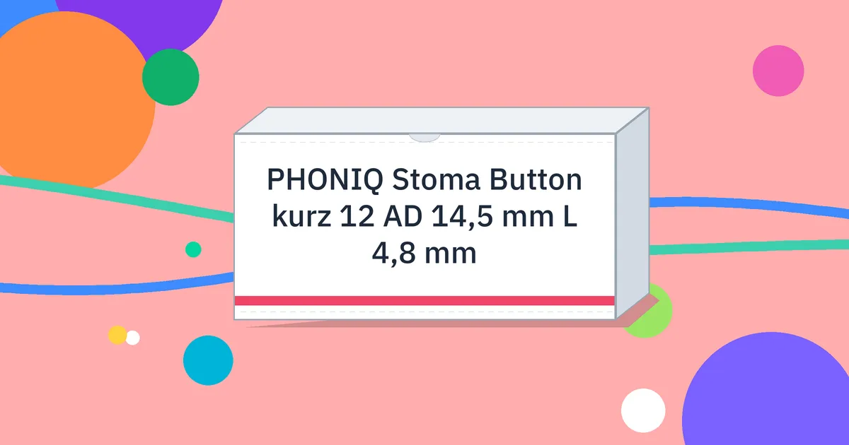 Symbolbild: Packung mit der Aufschrift PHONIQ Stoma Button kurz 12 AD 14,5 mm L 4,8 mm (PZN 17381549) – Verfügbarkeit und Bezug in Apotheken in Frankfurt am Main