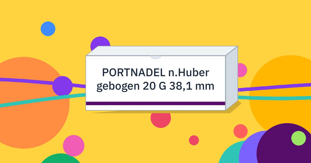 Symbolbild: Packung mit der Aufschrift PORTNADEL n.Huber gebogen 20 G 38,1 mm (PZN 09314881) – Verfügbarkeit und Bezug in Apotheken in Frankfurt am Main