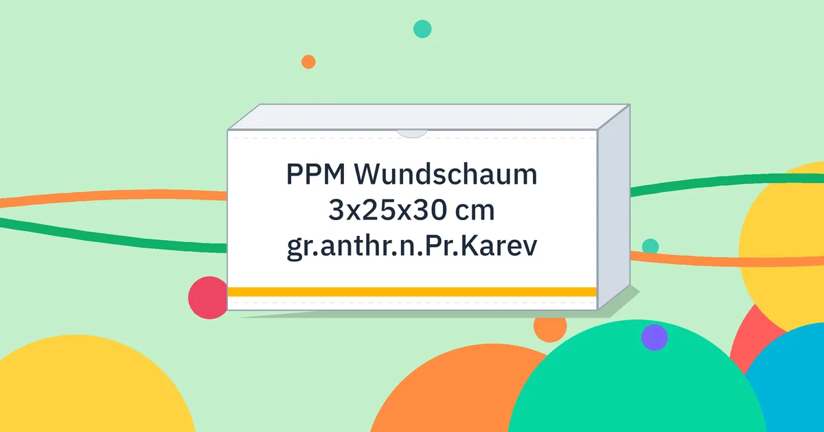 Symbolbild: Packung mit der Aufschrift PPM Wundschaum 3x25x30 cm gr.anthr.n.Pr.Karev (PZN 07348114) – Verfügbarkeit und Bezug in Apotheken in Frankfurt am Main