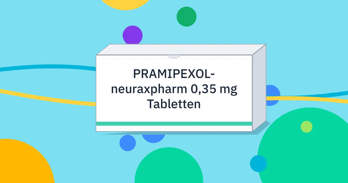 Symbolbild: Packung mit der Aufschrift PRAMIPEXOL-neuraxpharm 0,35 mg Tabletten (PZN 07409011) – Verfügbarkeit und Bezug in Apotheken in Frankfurt am Main