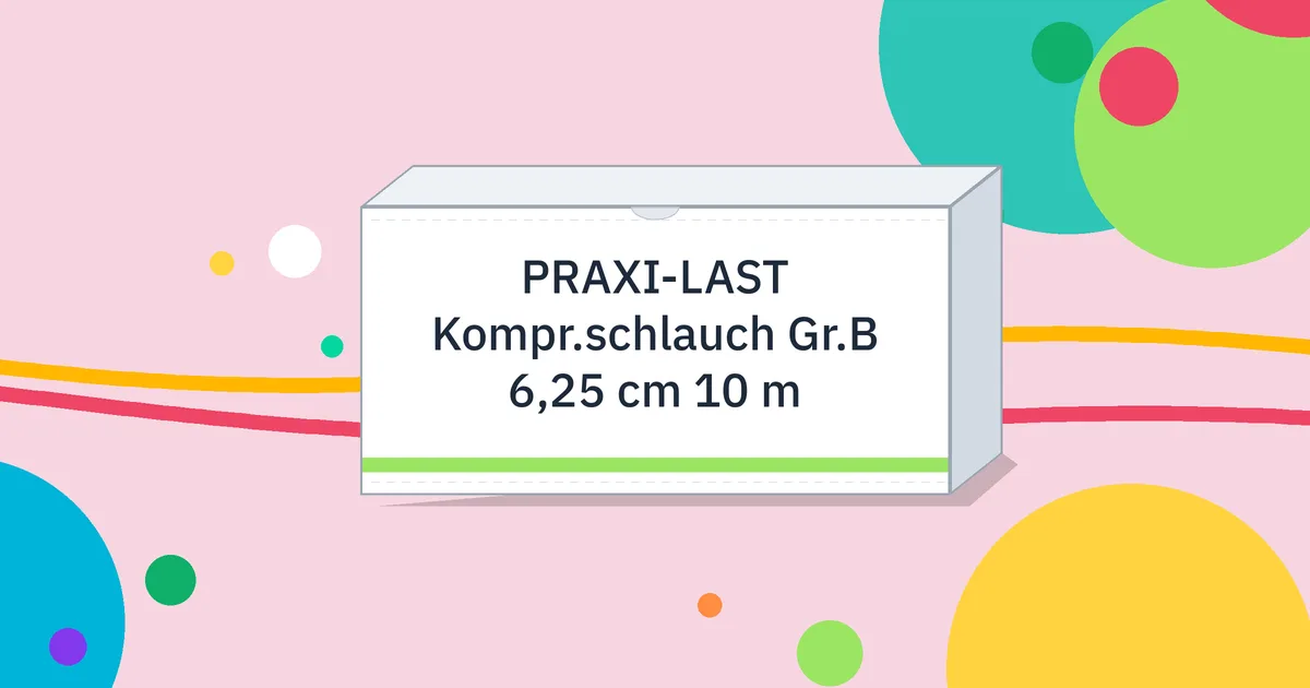 Symbolbild: Packung mit der Aufschrift PRAXI-LAST Kompr.schlauch Gr.B 6,25 cm 10 m (PZN 12826969) – Verfügbarkeit und Bezug in Apotheken in Frankfurt am Main