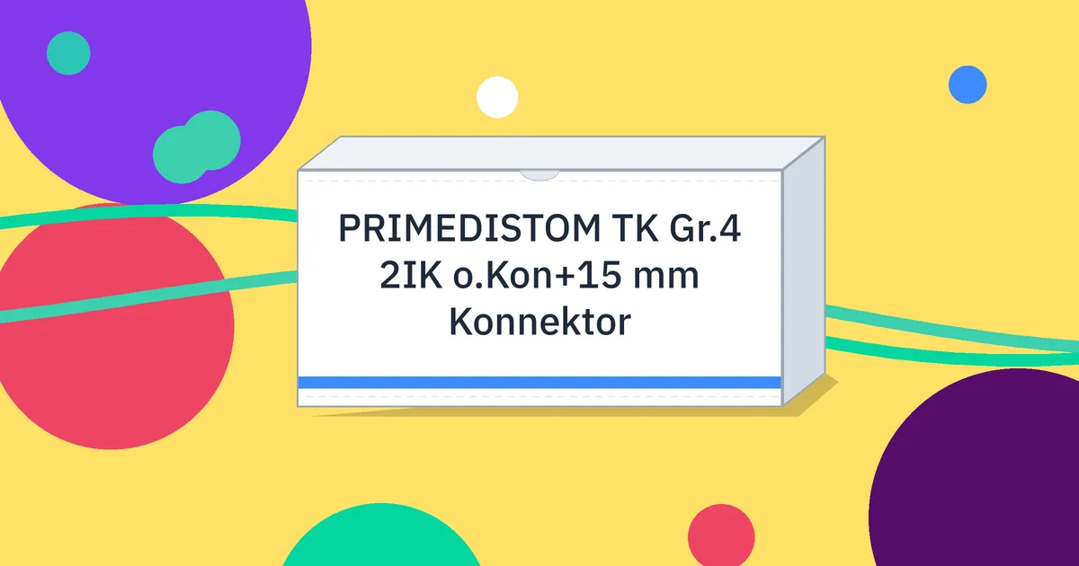 Symbolbild: Packung mit der Aufschrift PRIMEDISTOM TK Gr.4 2IK o.Kon+15 mm Konnektor (PZN 10229531) – Verfügbarkeit und Bezug in Apotheken in Frankfurt am Main