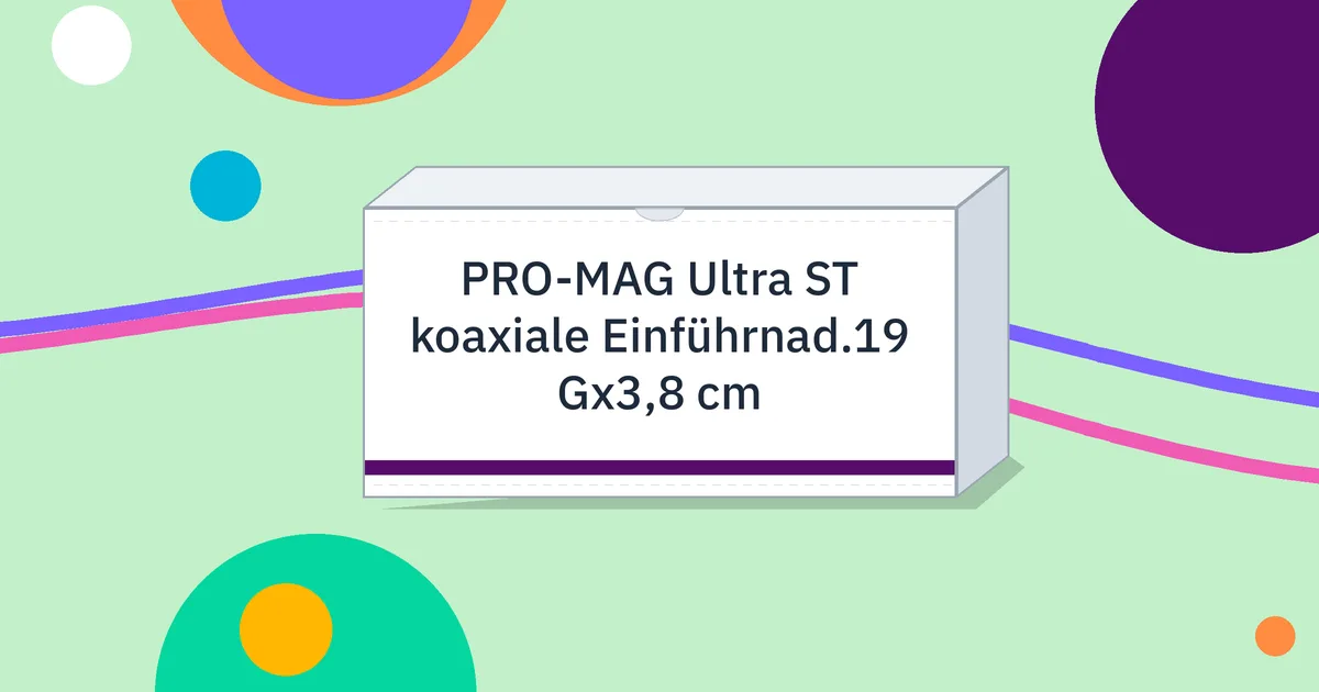 Symbolbild: Packung mit der Aufschrift PRO-MAG Ultra ST koaxiale Einführnad.19 Gx3,8 cm (PZN 06768883) – Verfügbarkeit und Bezug in Apotheken in Frankfurt am Main