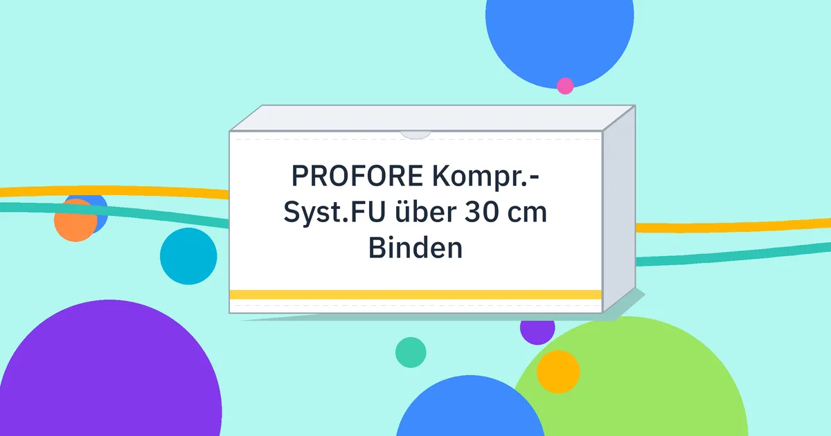 Symbolbild: Packung mit der Aufschrift PROFORE Kompr.-Syst.FU über 30 cm Binden (PZN 17909447) – Verfügbarkeit und Bezug in Apotheken in Frankfurt am Main