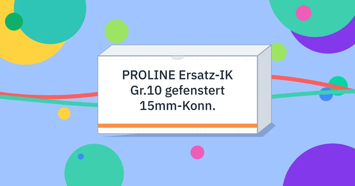 Symbolbild: Packung mit der Aufschrift PROLINE Ersatz-IK Gr.10 gefenstert 15mm-Konn. (PZN 16224204) – Verfügbarkeit und Bezug in Apotheken in Frankfurt am Main