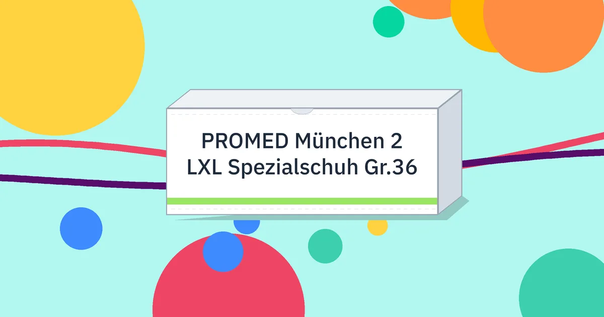 Symbolbild: Packung mit der Aufschrift PROMED München 2 LXL Spezialschuh Gr.36 (PZN 05482877) – Verfügbarkeit und Bezug in Apotheken in Frankfurt am Main