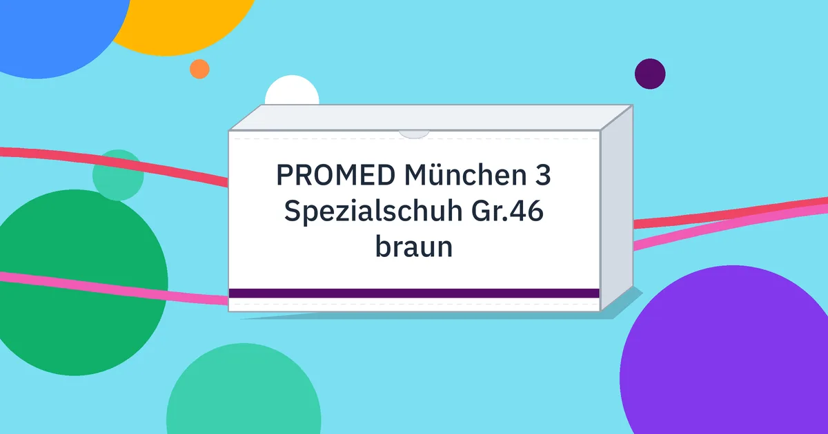 Symbolbild: Packung mit der Aufschrift PROMED München 3 Spezialschuh Gr.46 braun (PZN 05483121) – Verfügbarkeit und Bezug in Apotheken in Frankfurt am Main