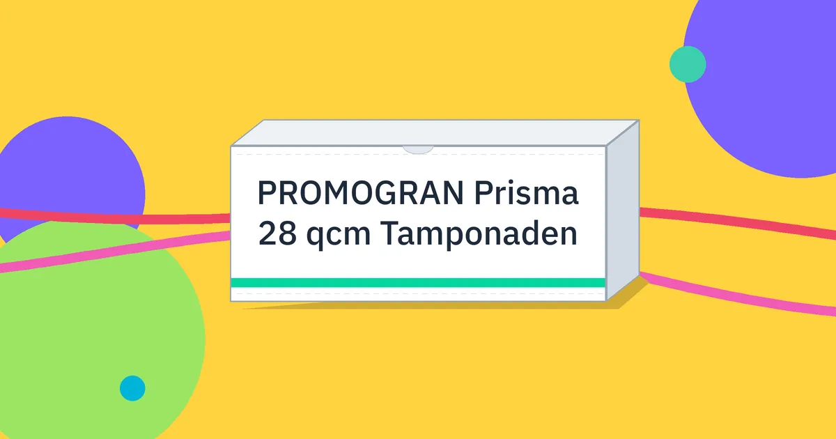 Symbolbild: Packung mit der Aufschrift PROMOGRAN Prisma 28 qcm Tamponaden (PZN 03136668) – Verfügbarkeit und Bezug in Apotheken in Frankfurt am Main